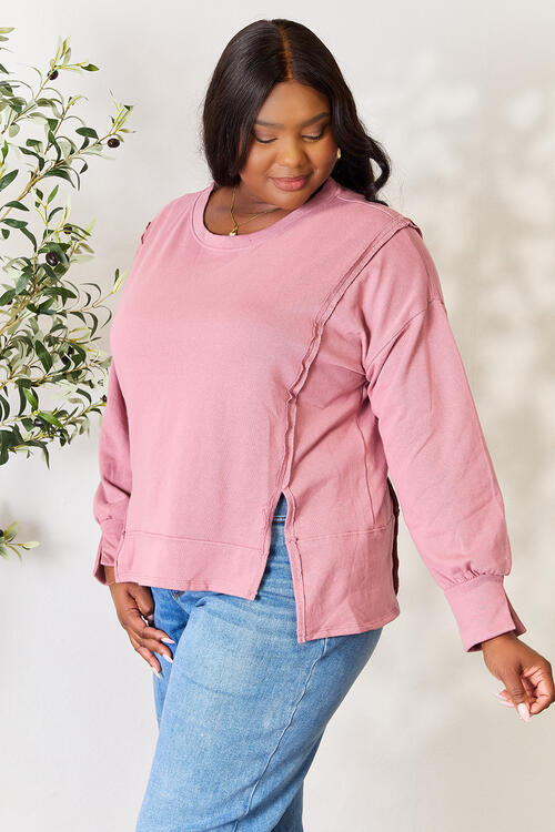 Culture Code Full Size Round Neck Exposed Seam Slit Top – South Boutique